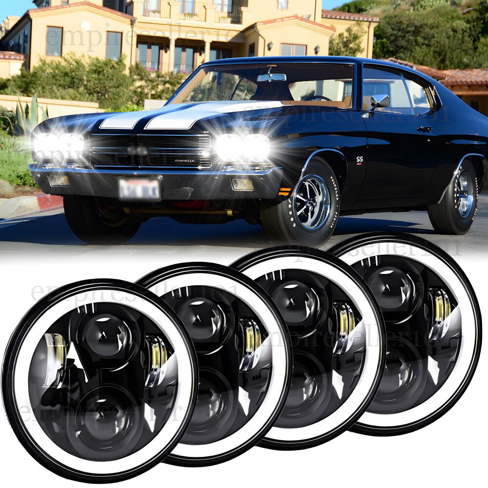 4PCS 5.75" 5-3/4" RGB LED Headlights Hi/Lo Beam DRL for Chevy Chevelle ...