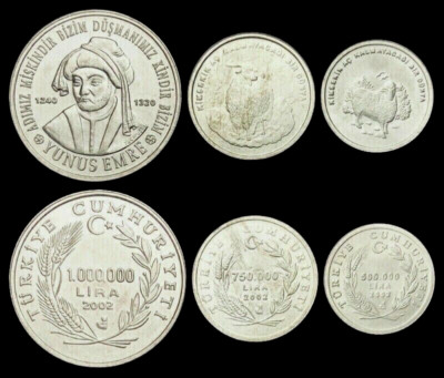 Turkey Million 1000000 750000 500000 Lira 3v Set 2002 UNC Currency ...