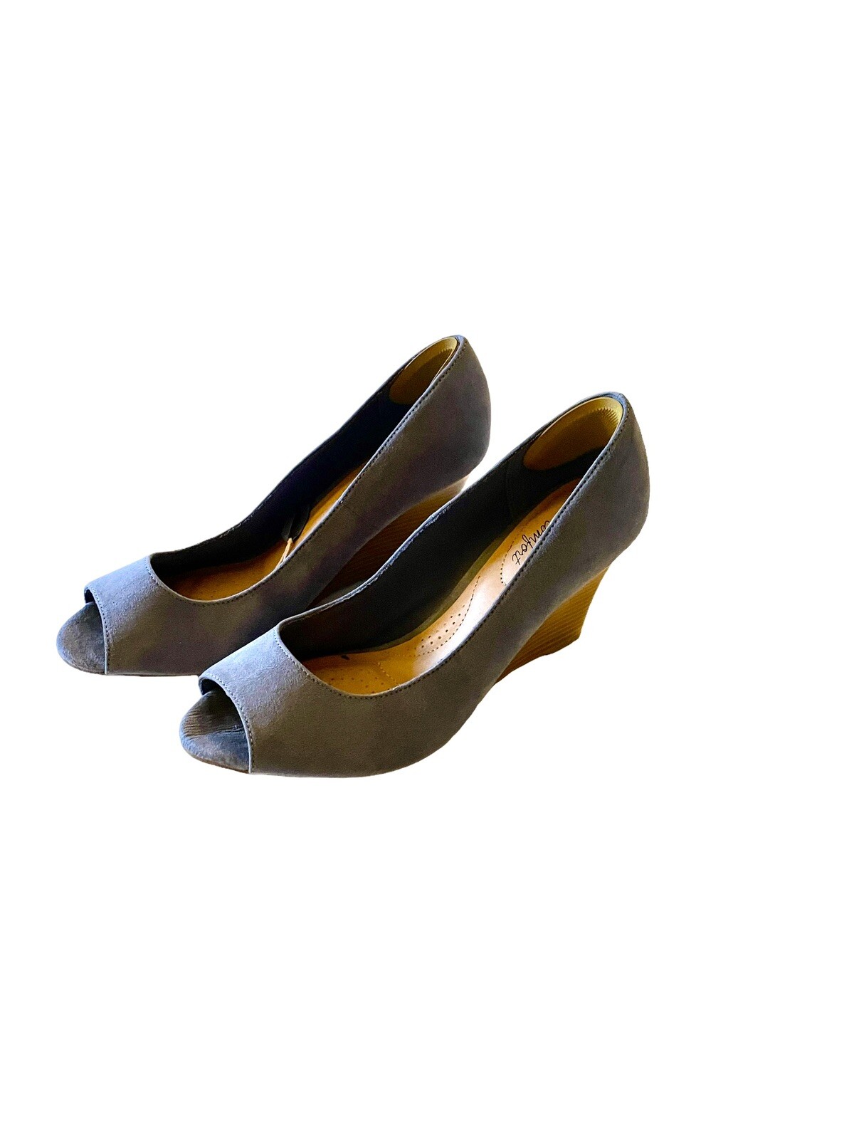 Dexflex Comfort Blue Suede Peep Toe Wedges Women's Si… - Gem