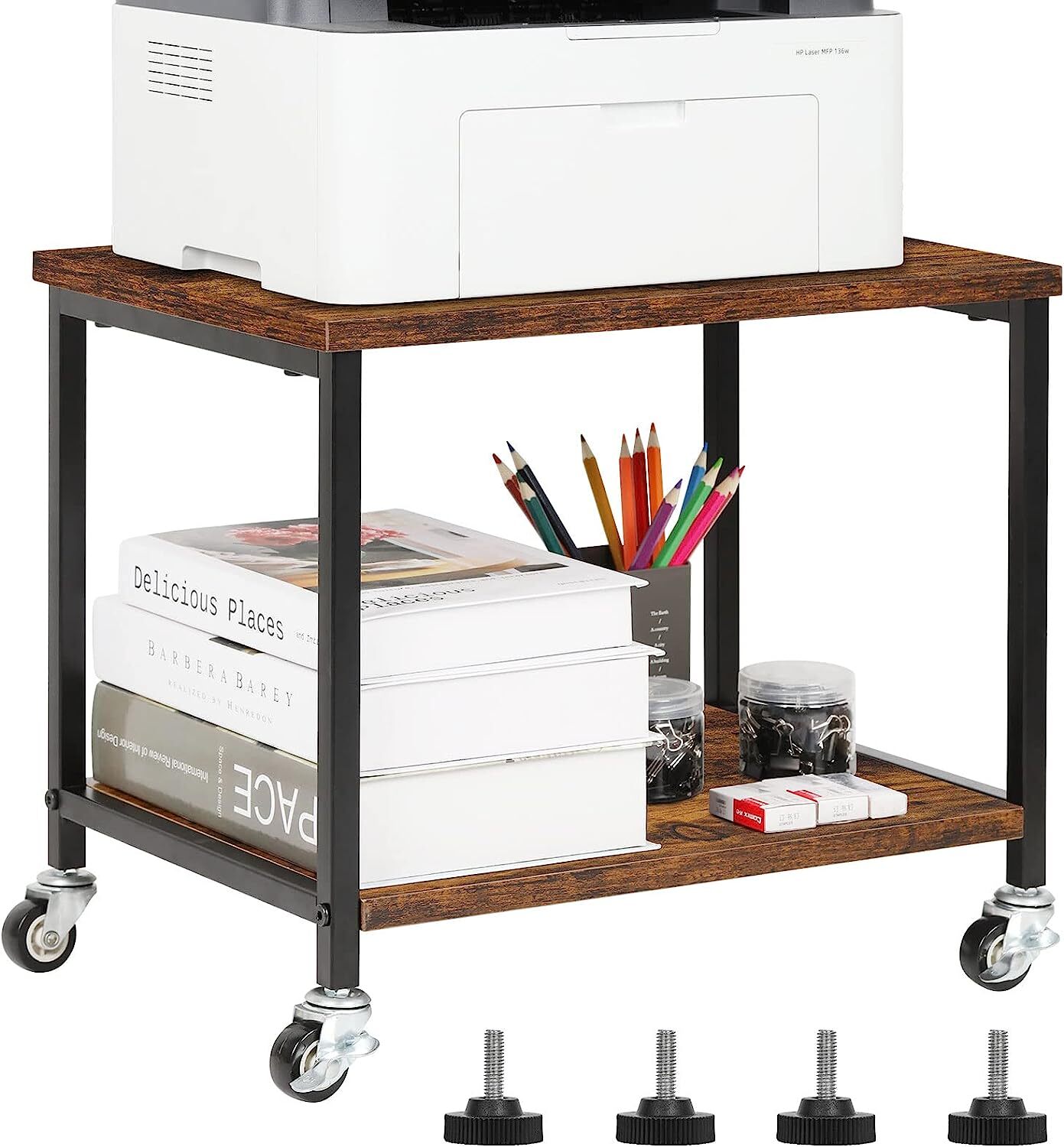 Printer Cart 2 Tier Printer Stand on Wheels Under Desk Printer Table ...
