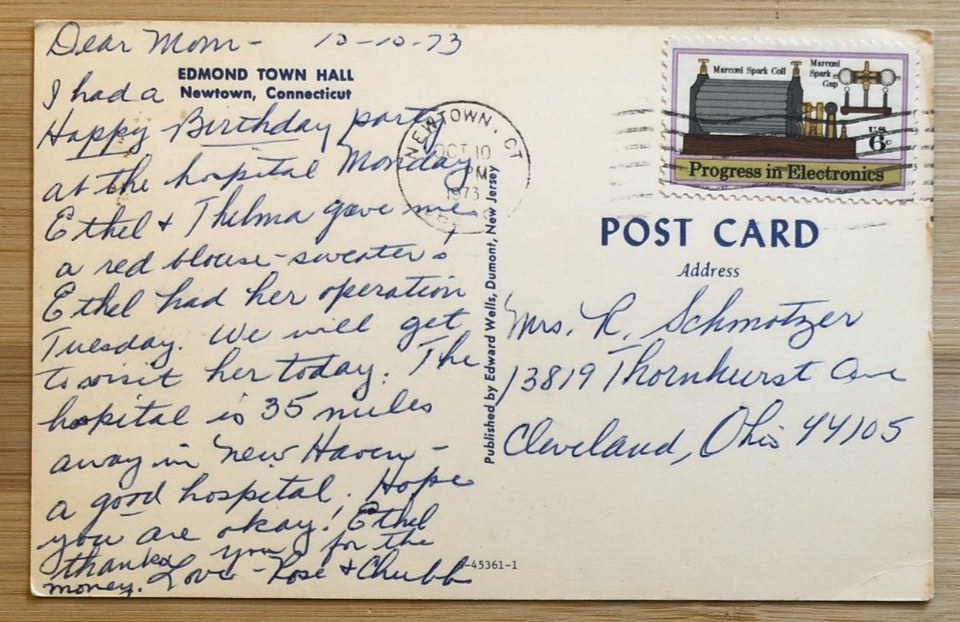 Vintage 1973 Edmond Town Hall Postcard Newtown CT Connecticut Cleveland ...