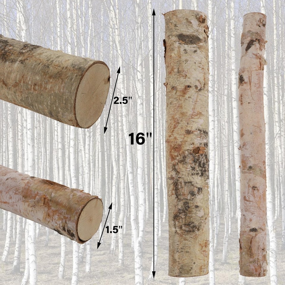 12 Pcs 16" Large White Birch Logs for Faux Fireplace Filler, Decorative ...