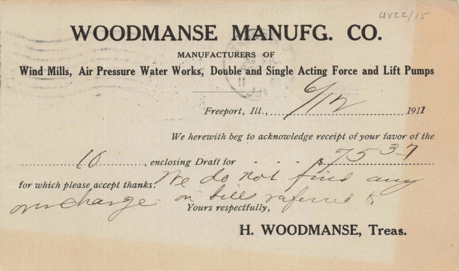 Woodmanse Manufacturing Co, Wind Mills, Pumps, Freeport, Illinois IL ...