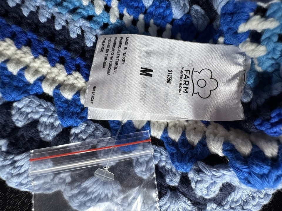 NEW Farm Rio Sz M Blue Multi Stitch Crochet Collar Crop Shrug Sweater ...