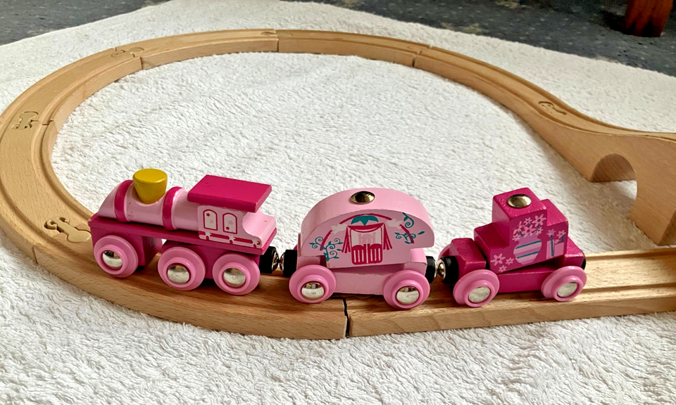Wooden Train set with Pink train | eBay UK