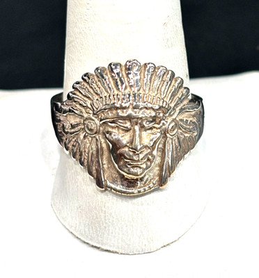 Vintage Estate Sterling Silver Indian Chief Ring-Solid 925-Sz 12 | eBay