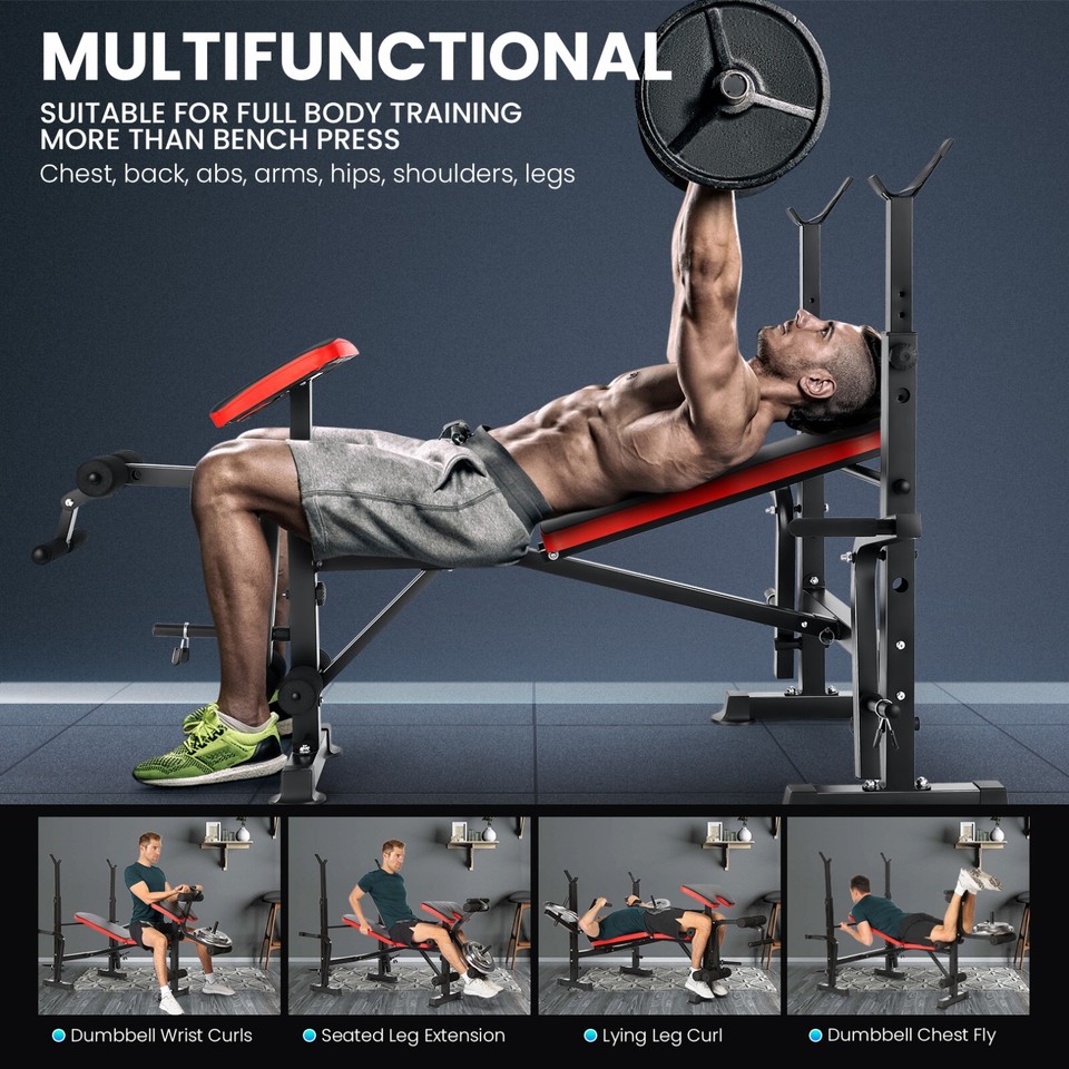 6 in 1 600lbs Weight Bench Set w/Squat Rack, Adjustable Incline Bench ...