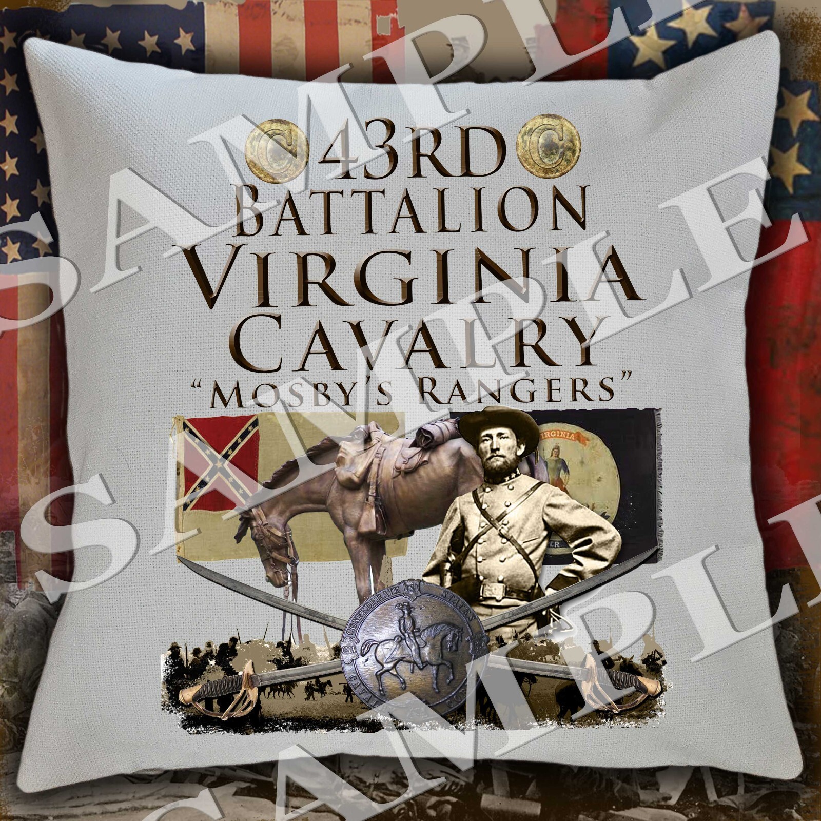 43rd Va Cavalry, Mosby's Rangers American Civil War themed pillow sham ...