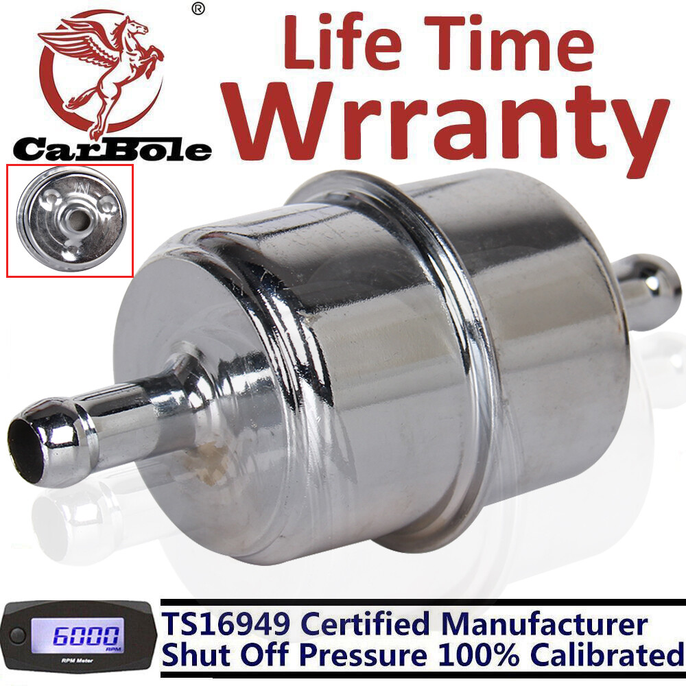 9746 Fuel Filter Chrome Canister Fits 3/8" ID Hose Carburetor Inline ...