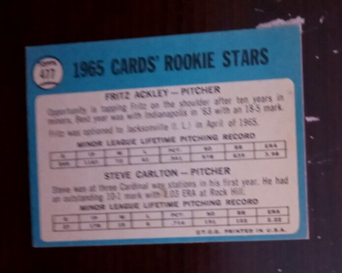 1965 Topps Steve Carlton Rookie Card #477 excellent- near mint (see ...