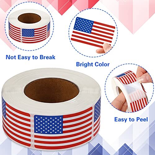 500 Pcs American Flag Sticker Roll,2 x 1.22 Inch US Flag Decal, USA ...