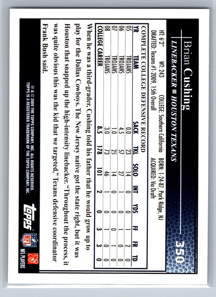 2009 Topps #350 Brian Cushing | eBay