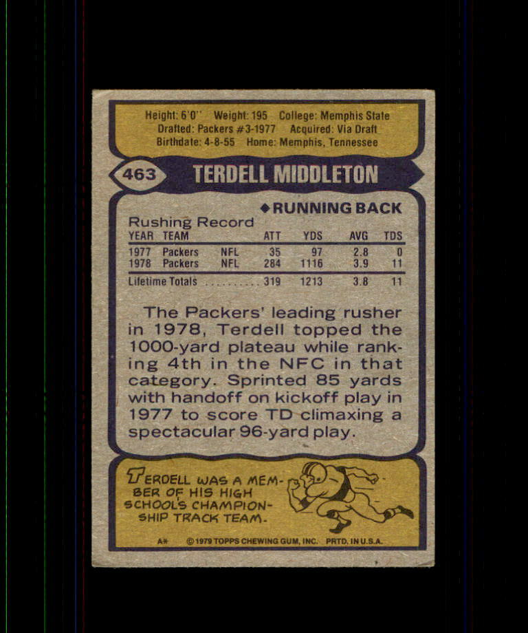 1979 TOPPS FOOTBALL CARD GREEN BAY PACKERS #463 TERDELL MIDDLETON | eBay