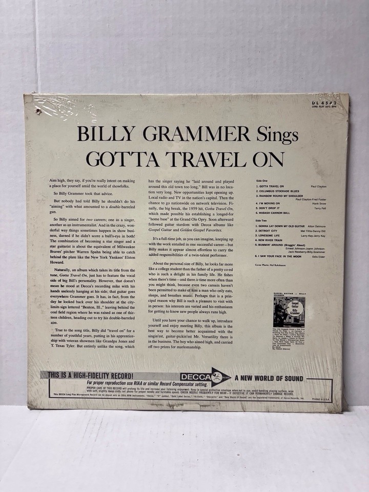Billy Grammer - Sings Gotta Travel On - PROMO SEALED Vinyl LP - Decca ...