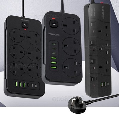Extension Lead 3 6 Gang Way Plug Sockets 2/3/5M Cable Electric Mains ...