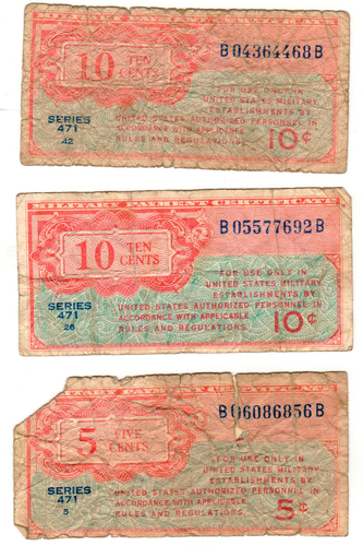 United States Military Payment Certificate - 2x 10 Cent / 1x 5 Cent ...