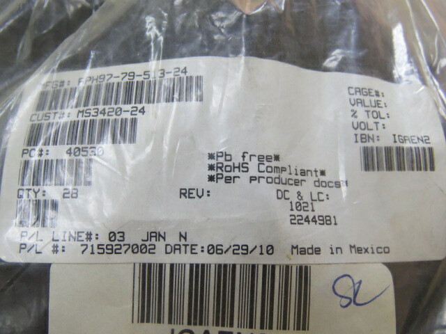 AMPHENOL MS3420-24 Qty of 20 per Lot Rubber Bushing MS3057A Cable Clamp ...