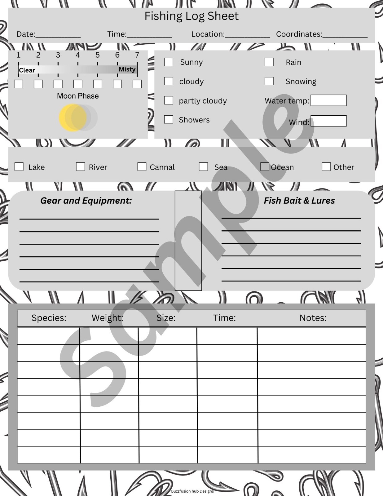 Fishing Log Printable PDF - Record Your Fishing Trip Details | eBay