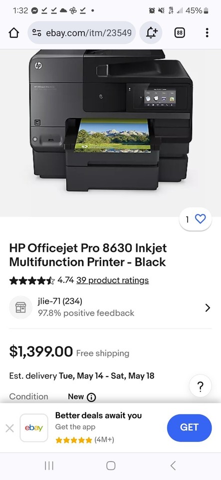 HP Officejet Pro 8630 All-In-One Wireless INKJET Printer | Color | 1200 ...