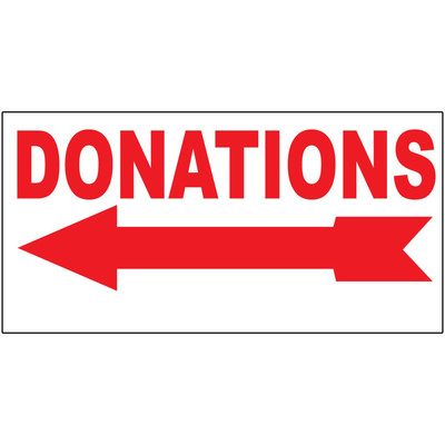 Donations Arrow Left DECAL STICKER Retail Store Sign | eBay