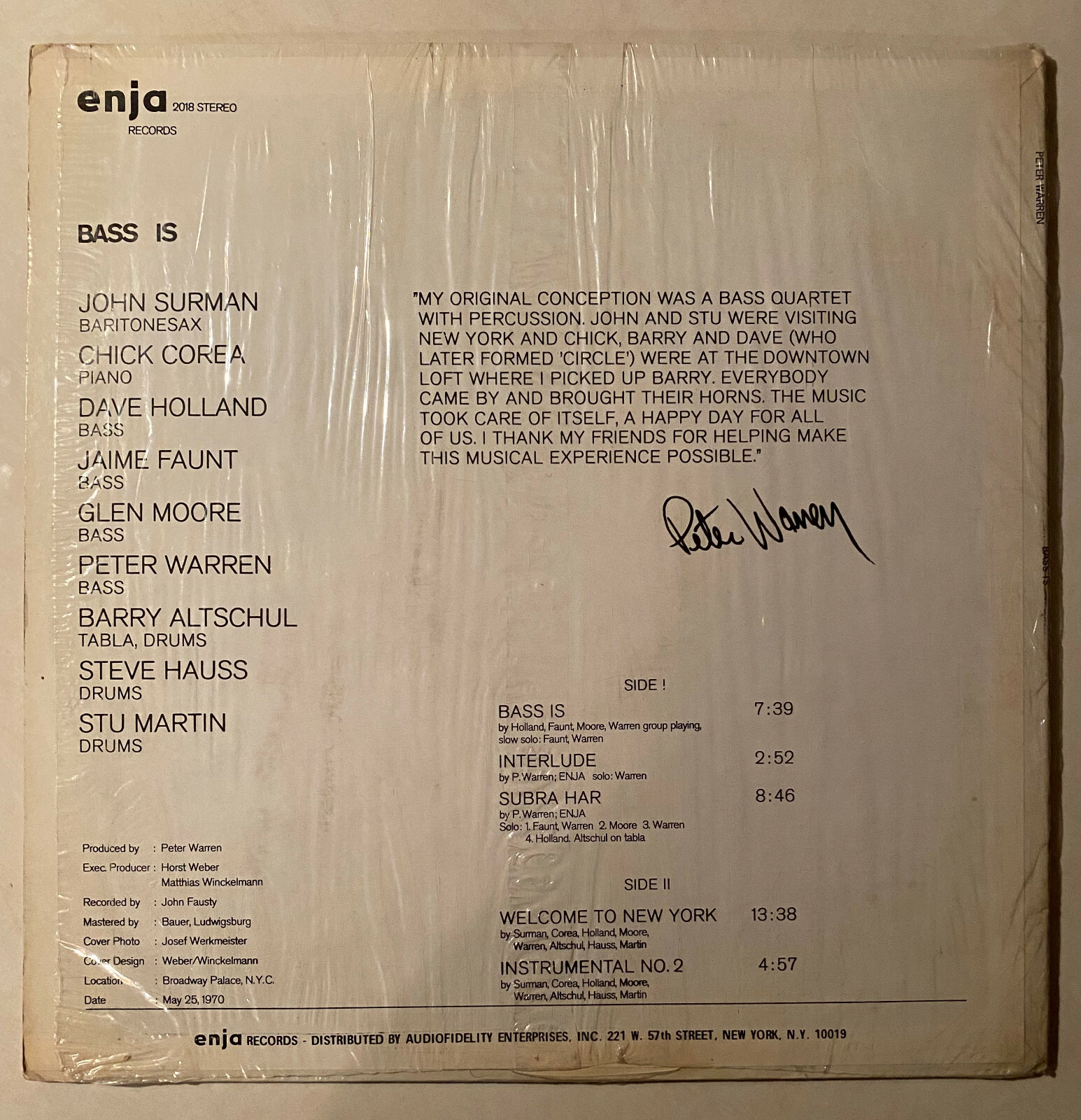 PETER WARREN Bass Is Dave Holland Chick Corea John Surman Barry ...