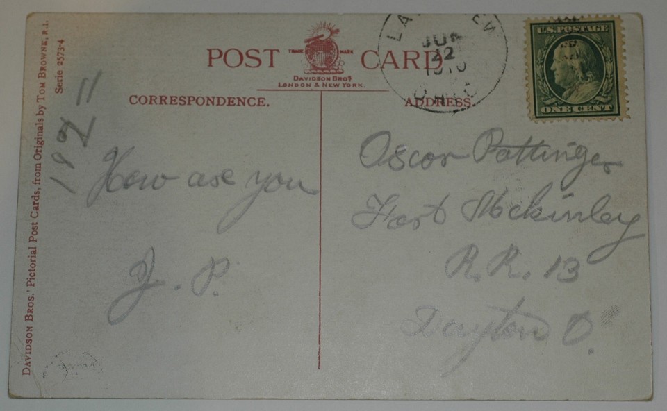 1907 Davidson brothers post card Tom Browne cartoon Franklin Scott #331 ...