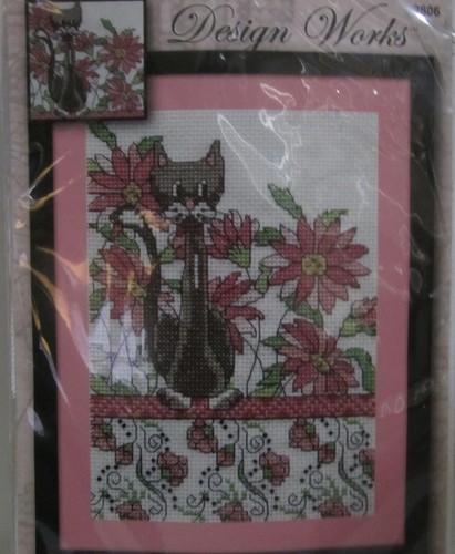 Design Works Counted Cross Stitch Picture Kit Pink FLORAL CAT 2806 5" x ...