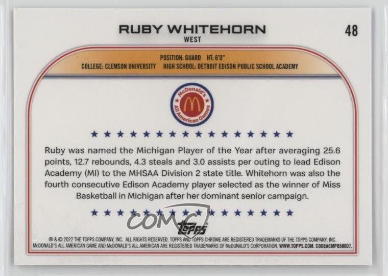 2022 Topps Chrome McDonald's All American Ruby Whitehorn #48 | eBay