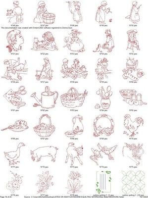 846 REDWORK AND QUILTING OUTLINES Embroidery Machine Design Pattern PES ...