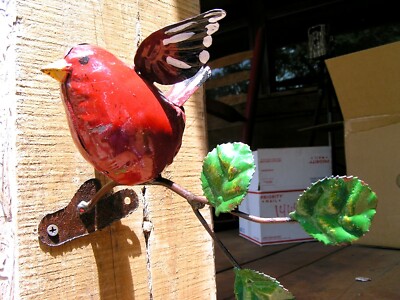 Metal art red bird on branch with mounting bracket, #R | eBay