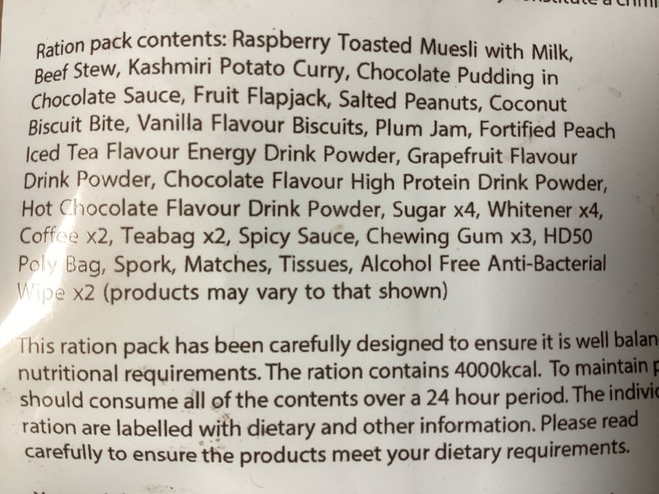 British Military MRE 24 hour Ration Pack Camping Hiking Menu 4 packed ...