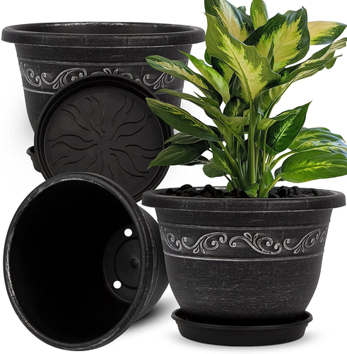 Plant Pots, 3 Packs 12 Inch Planters with Drainage Hole Saucer, Plastic ...