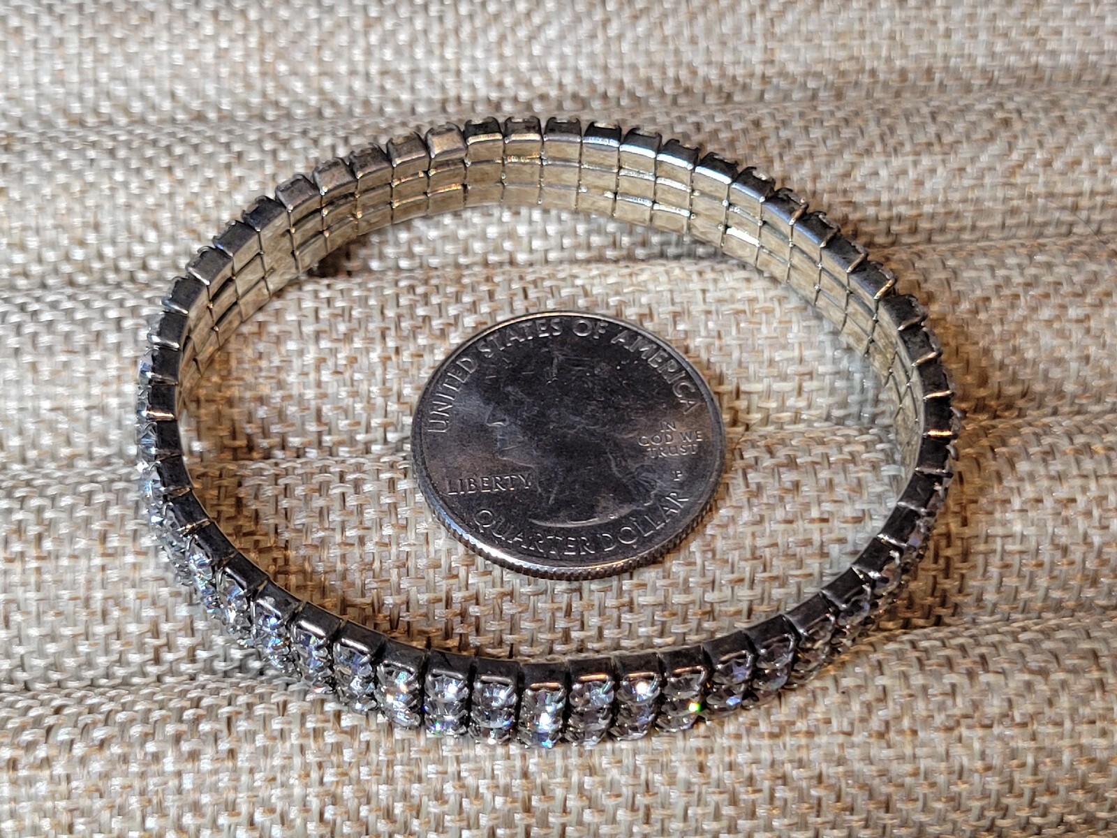 Sparkly Silver Tone Crystal Stretch Bracelet 3 Rows Rhinestones One ...