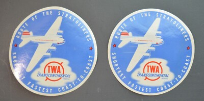 TWA "Shortest Route" Transcontinental & Western Stickers (Set of2 ...