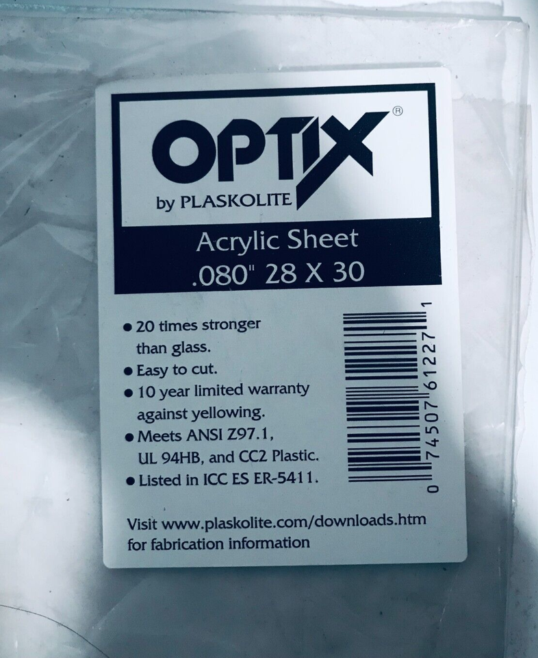 Plaskolite OPTIX 0.08-in T x 28-in W x 30-in L Clear Acrylic Sheet | eBay