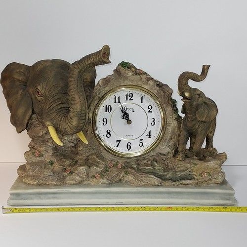 Elephants w/ Raised Trunks Resin Large Mantle or Shelf Clock (5" Dial ...