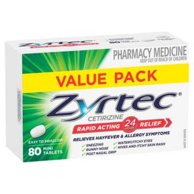 Zyrtec Rapid Acting Hayfever & Allergy Relief 80 Mini Tablets Value ...