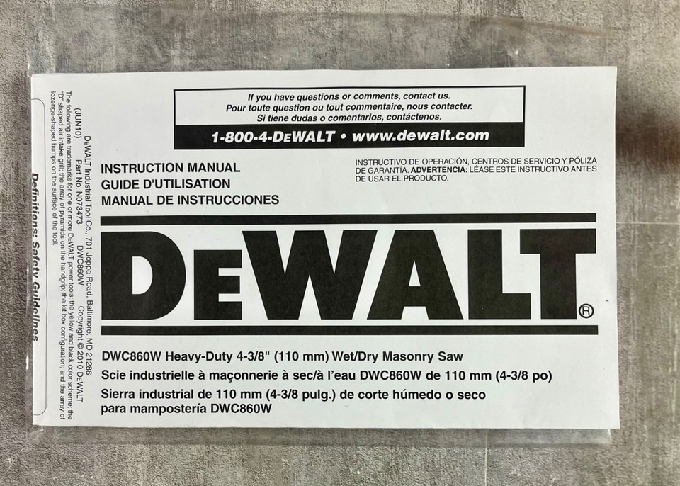 DeWALT DWC860W HD 4-3/8'' 10.8 Amp Wet Dry Tile Stone Masonry Saw ...