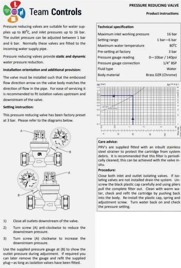 Water Pressure Reducing Valve 15mm Compression With Gauge Regulating ...