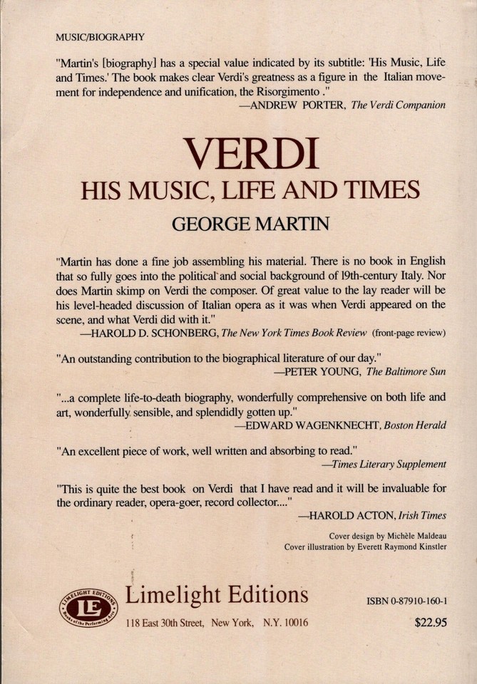 GEORGE MARTIN "VERDI: HIS MUSIC, LIFE AND TIMES" SB 1992 limelight ...