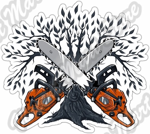 Crossed Chainsaw Lumberjack Logging Car Car Bumper Vinyl Sticker Decal ...