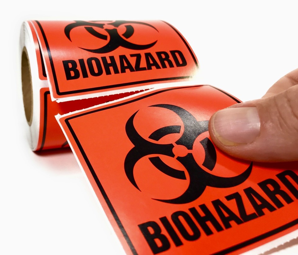 Biohazard 3" x 3" Perforated Stickers 250 Count Roll Warning Safety ...