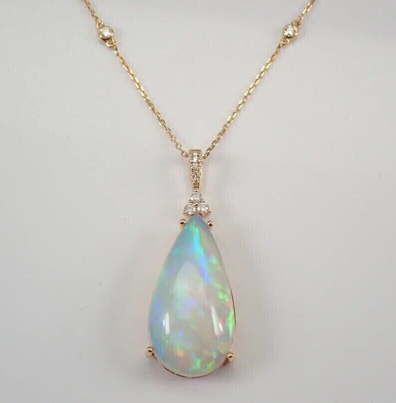 3Ct Pear Cut Lab-Created Fire Opal Women's Pendant 14K Yellow Gold ...