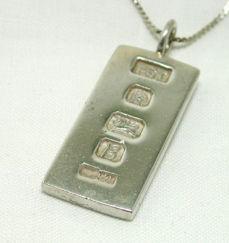 1970's Vintage Solid Silver Ingot Pendant And Chain 2… - Gem