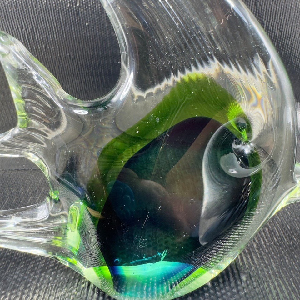 Vintage 1980s Art Glass Fish Figurine Paperweight Heavy Glass Ombré ...