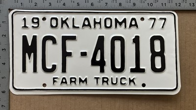 1977 Oklahoma farm truck license plate MCF-4018 YOM DMV Ford Chevy ...