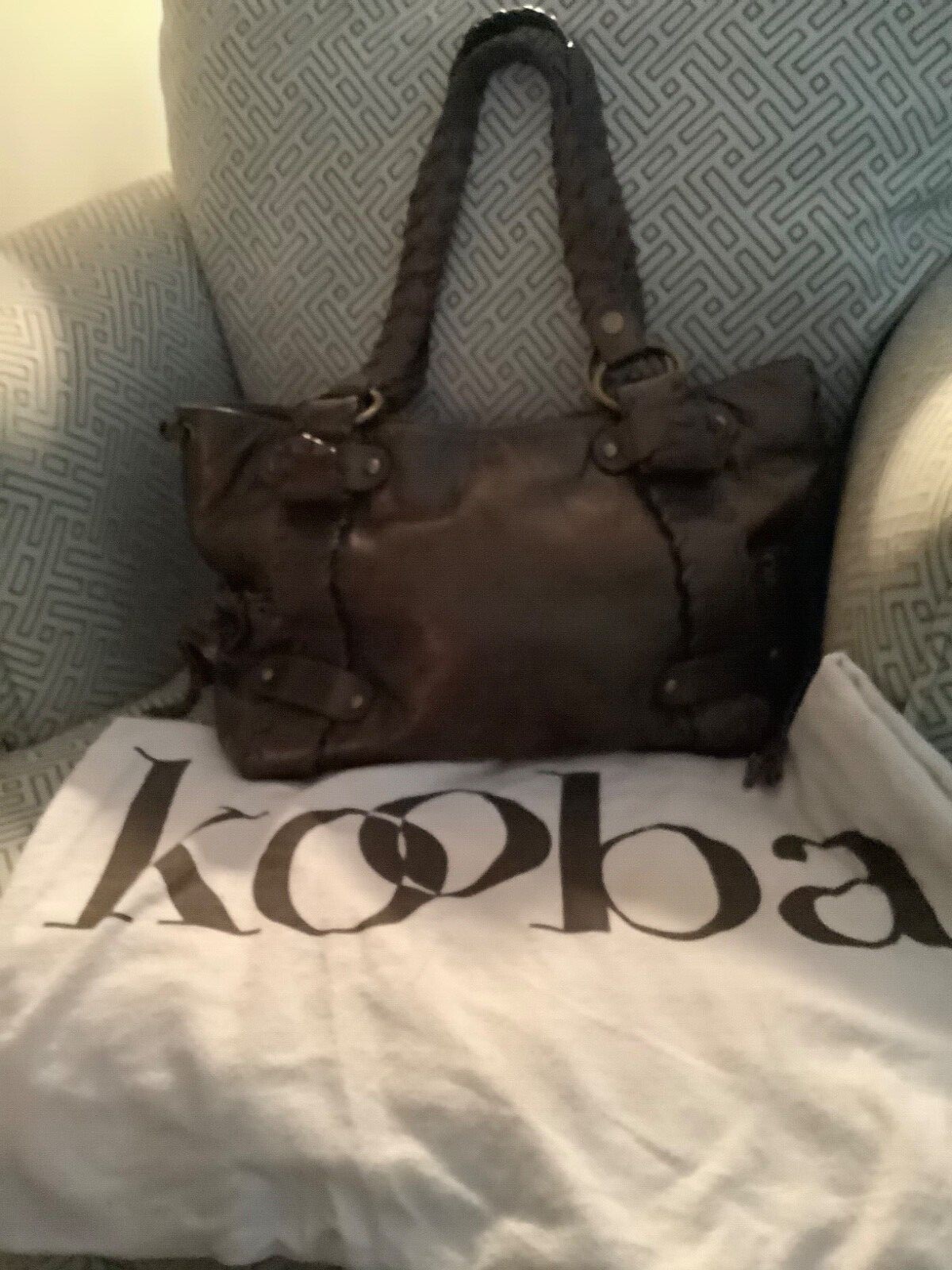 KOOBA Sienna Brown Metallic Leather Braided Shoulder Bag Purse W/Dust ...