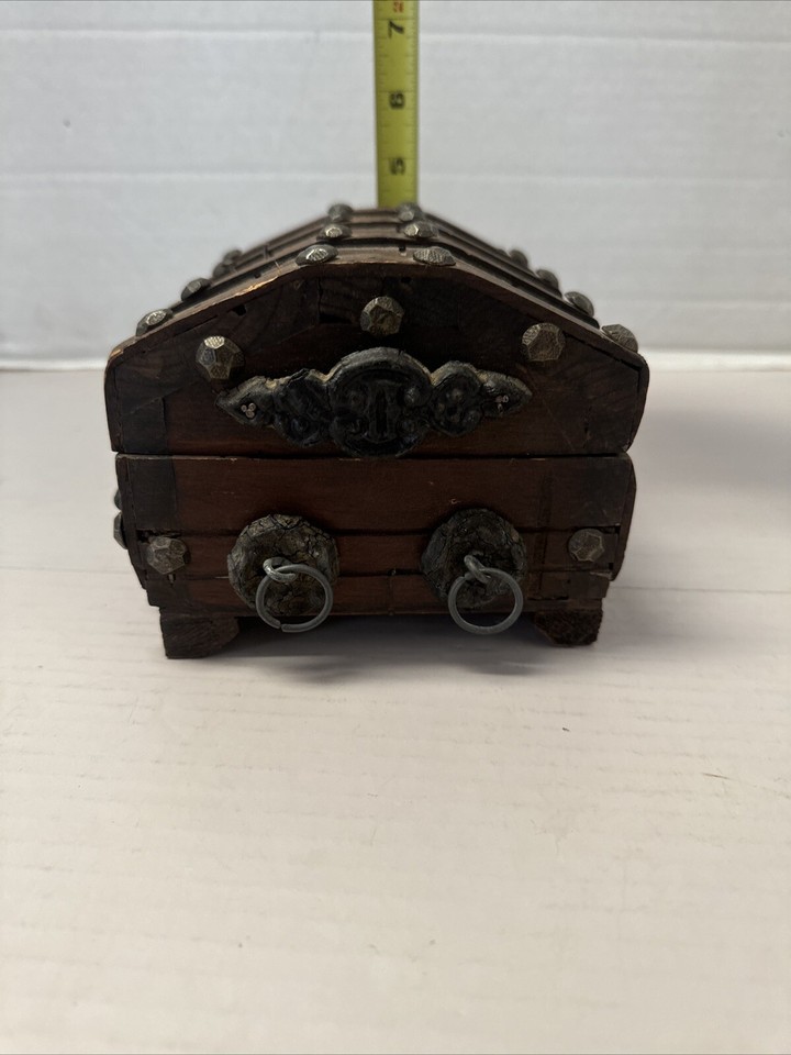 Vintage Wood Keepsake Jewelry Box Treasure Chest Lion Head Medieval ...
