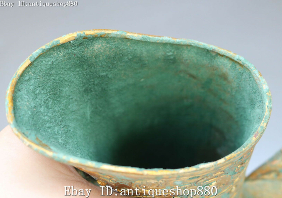13" Old China Bronze Ware Ancient Phoenix Bird Zun Cup Tumbler Mug ...