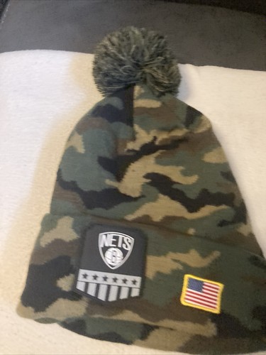 BROOKLYN NETS NBA *camo* Cuffed Winter Beanie Hat - American Flag Patch ...